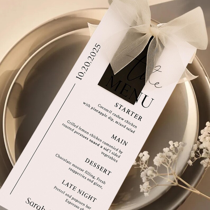 Wedding Menu Card Template, Minimalist Table Setting (digital Template ...