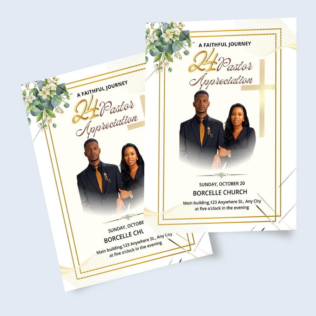 Gold Pastor Appreciation Bifold Program, Church Anniversary Template ...