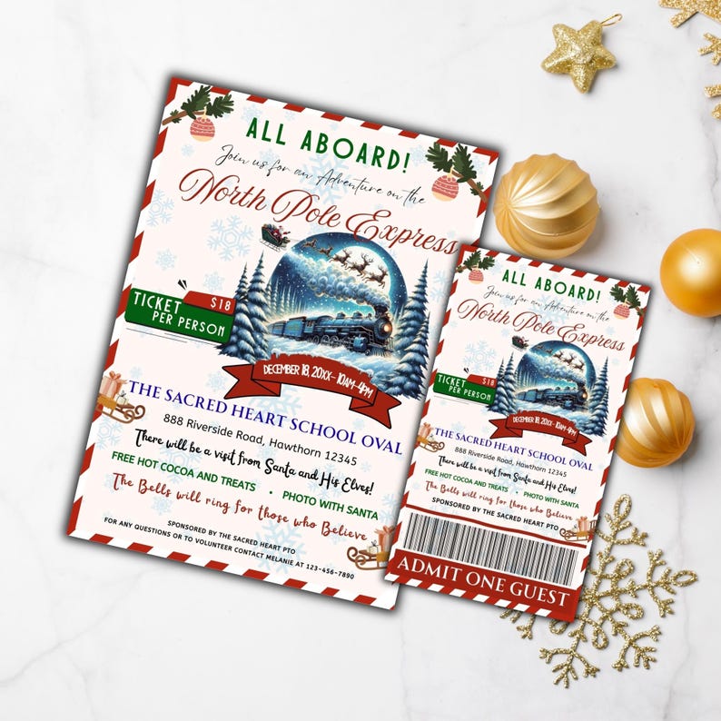 Editable North Pole Polar Express Train, Event With Santa Flyer Ticket ...