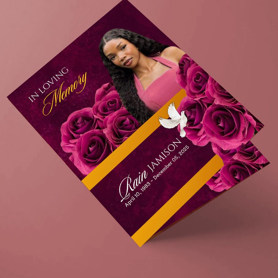 Red Roses Funeral Program, Celebration of Life, Canva Template - Etsy