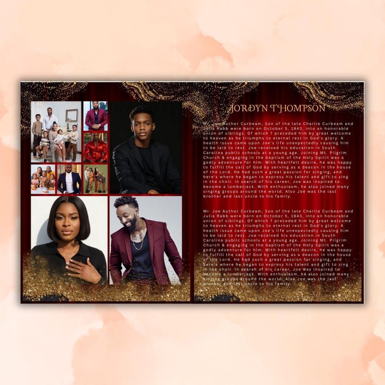 Red Diamond Funeral Program Template, Elegant Memorial (canva Editable ...