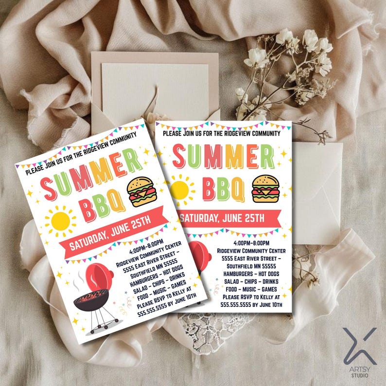Editable Summer BBQ Invitation Template, Cookout Party Flyer (canva) - Etsy