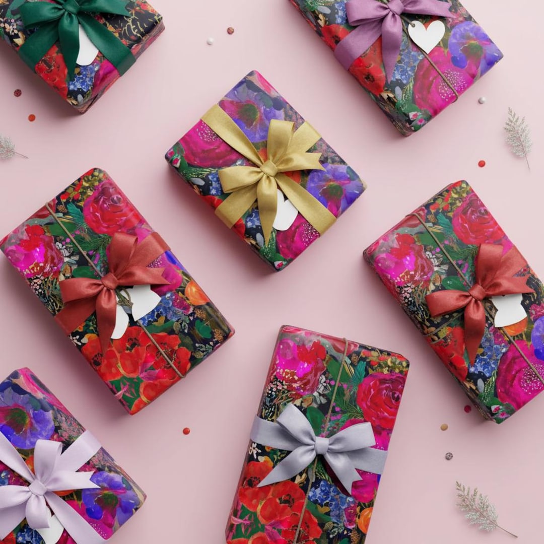 Vibrant Millefleur Wrapping Paper | Colorful Gift Wrap - Etsy