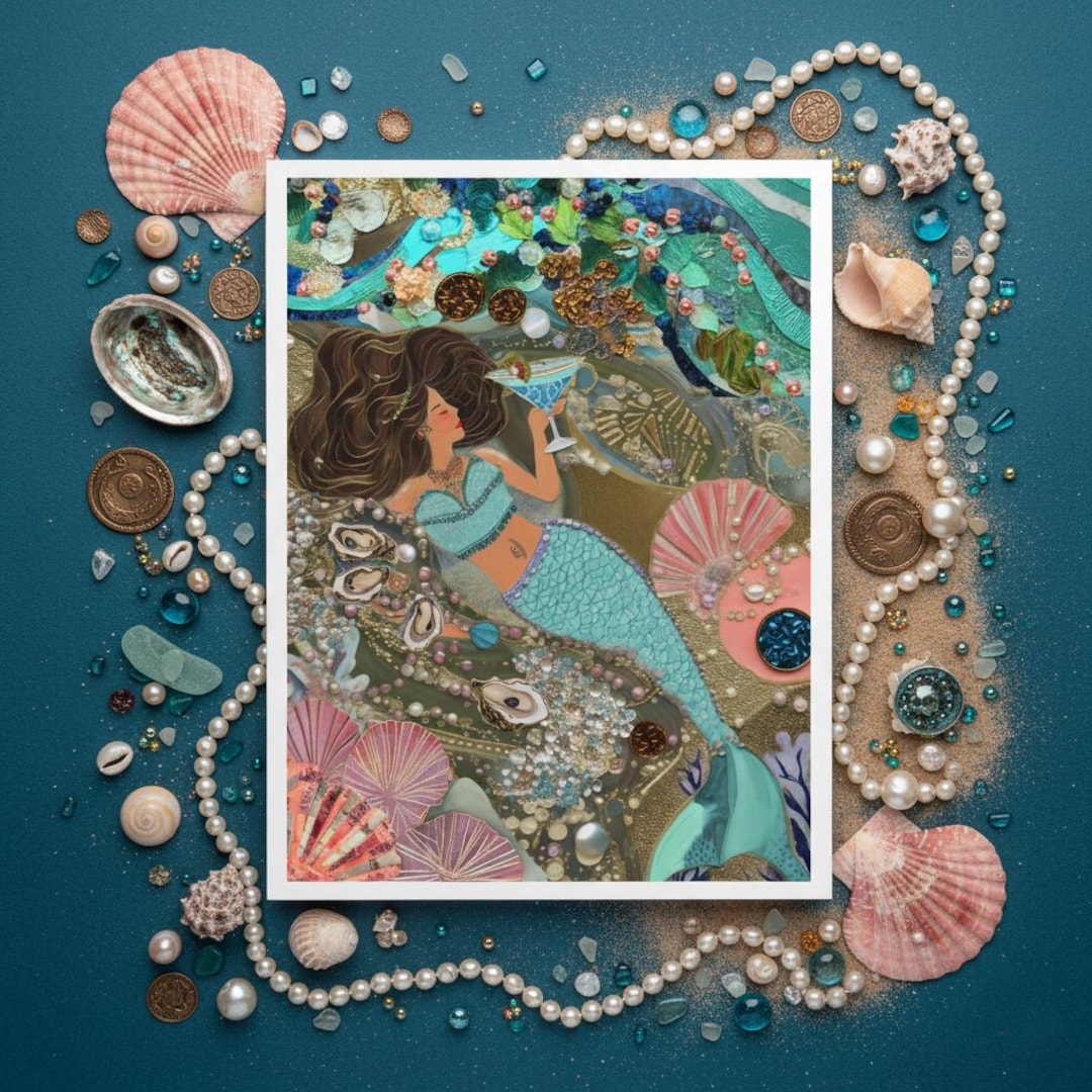 Mermaid Martini Collage Art Print | Original Artwork - Etsy