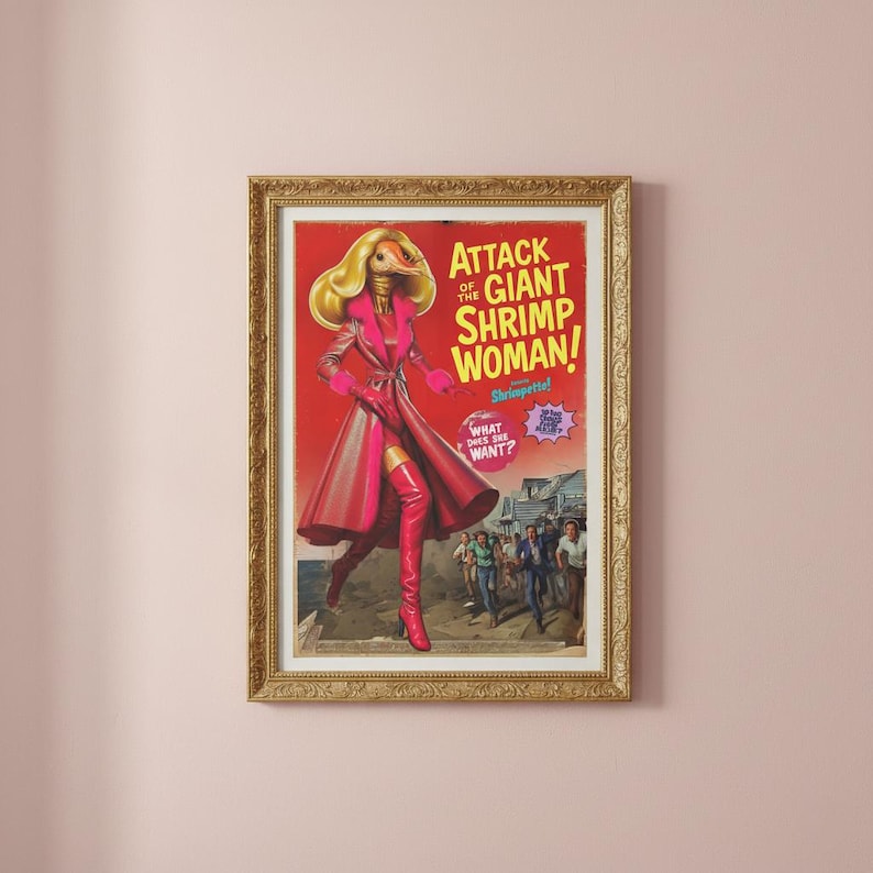 Attack of the Giant Shrimp Woman | Retro Style Original Artwork - Etsy