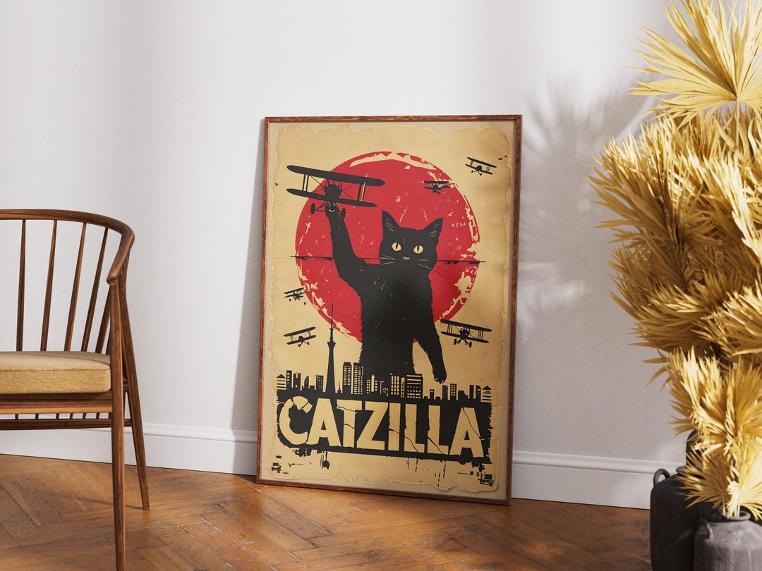 Catzilla Poster – Funny Cat Wall Art, Instant Printable Digital ...