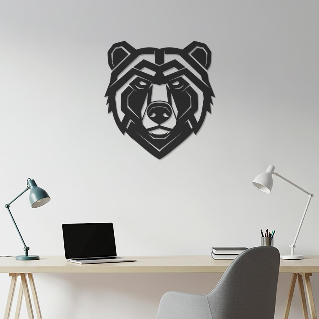 Geometric Bear Metal Wall Art, Modern Nordic Wildlife Decor for Living ...