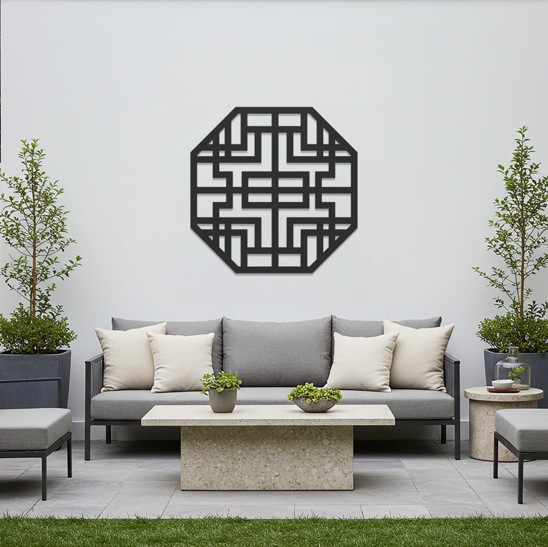 Geometric Octagon Metal Wall Art, Line Pattern Sculpture for Living ...