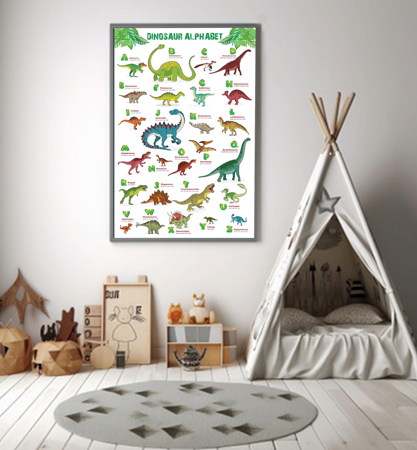 Printable Dinosaur ABC Poster: Alphabet Poster for Nursery or Classroom ...