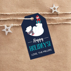 Polar Bear Happy Holidays Editable Gift Tags // Christmas Tag ...