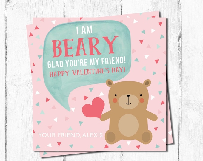 Bear Valentine Tag Pre-school Valentine Teddy Bear Valentine Editable ...