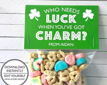 St. Patrick's Day Lucky Charm Treat Bag Topper Cereal Treat Bag St ...