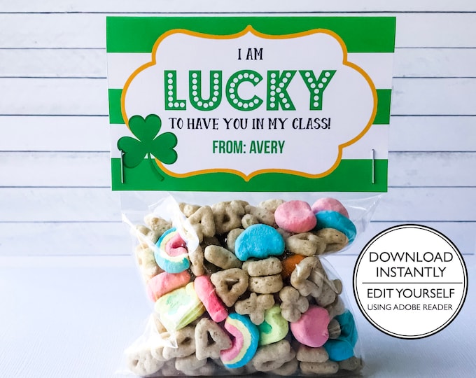 St. Patrick's Day Lucky Charm Treat Bag Topper Cereal Treat Bag St ...