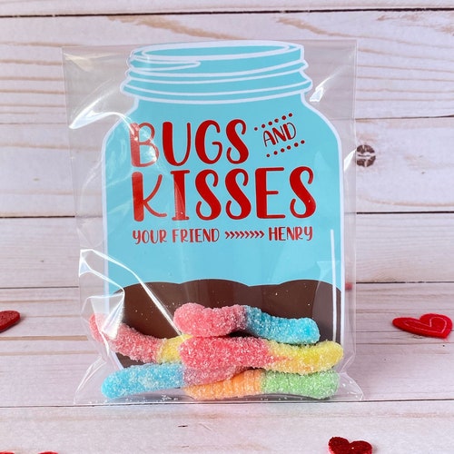 Printable Valentine Bugs and Kisses Valentine Gummy Worm - Etsy