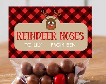 Reindeer Noses Editable Christmas Treat Bag Topper // Instant | Etsy
