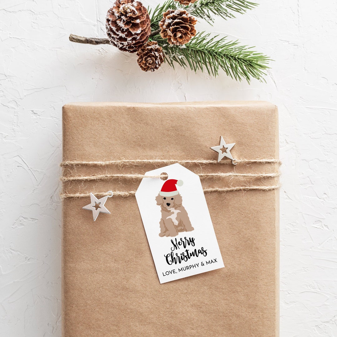Puppy Editable Christmas Gift Tags // Dog With Santa Hat Present Gift ...