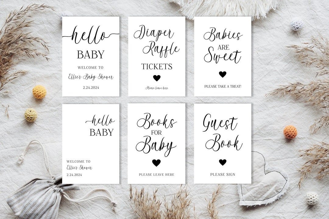 Baby Shower Sign Templates, Minimalist Baby Shower Signs, Black and ...