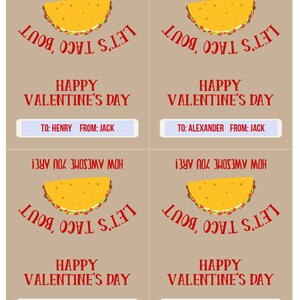 Taco Valentine Treat Bag Topper - Kids Valentines - Personalized Class ...