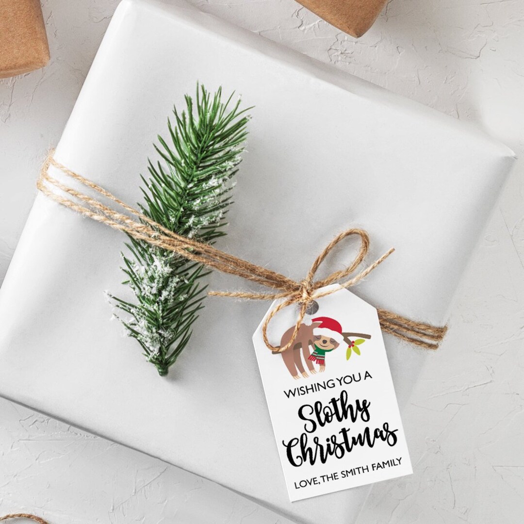 Slothy Christmas Gift Tag Template Sloth Gift Tags Funny - Etsy