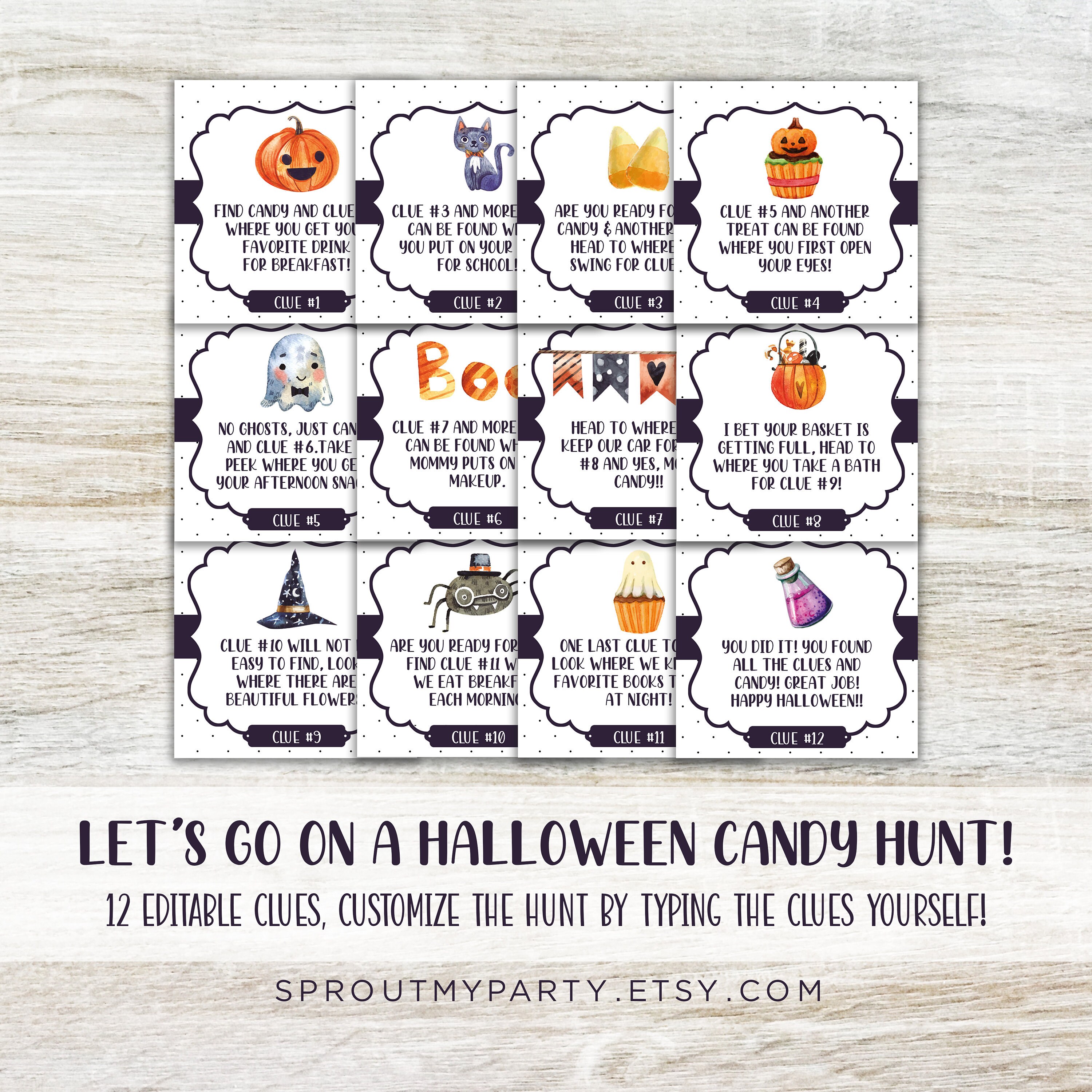 Printable Halloween Scavenger Hunt Clue Cards - Trick or Treating ...