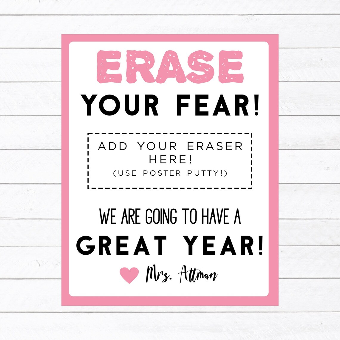 Printable Teacher Gift to Students Erase Your Fear Student | Etsy