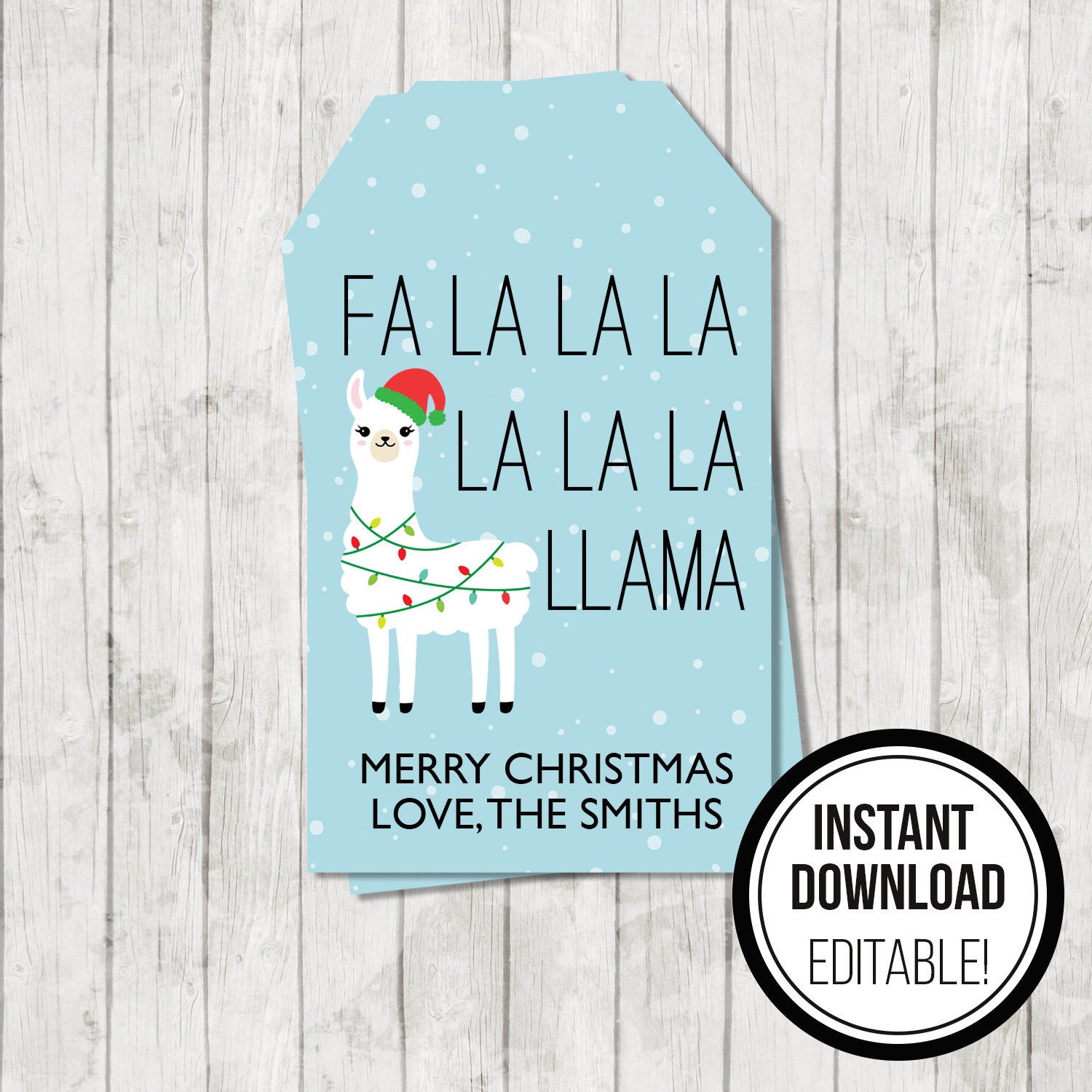Llama Christmas Gift Tag Template - Fa La La La Llama Gift Tags - Funny ...