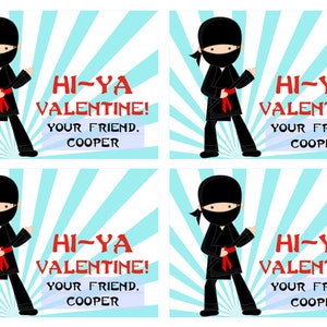Ninja Kids Valentine - Printable and Editable Kids Valentine - Hi-ya ...