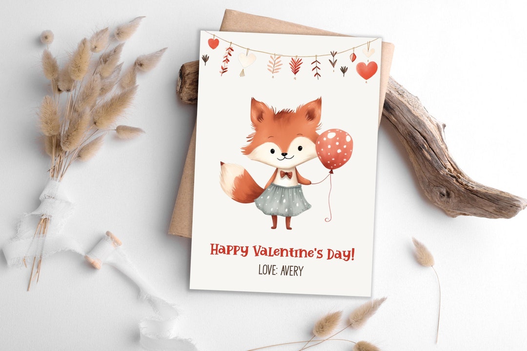 Fox Valentine - Kid's Valentine's Day Card - Preschool Valentine ...