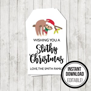 Slothy Christmas Gift Tag Template Sloth Gift Tags Funny - Etsy