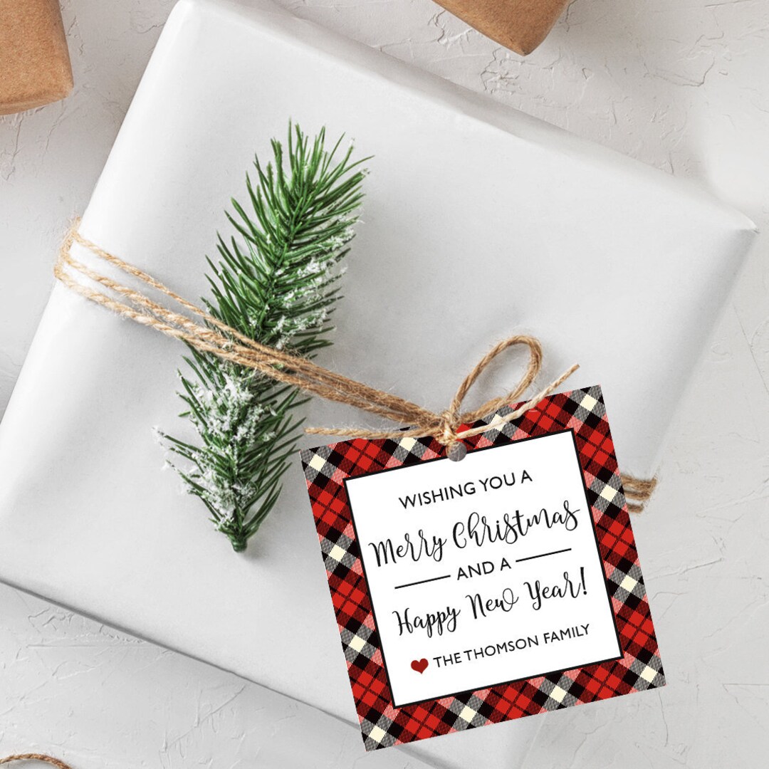 Printable and Editable Custom Plaid Christmas Gift Tags - Holiday Tags ...