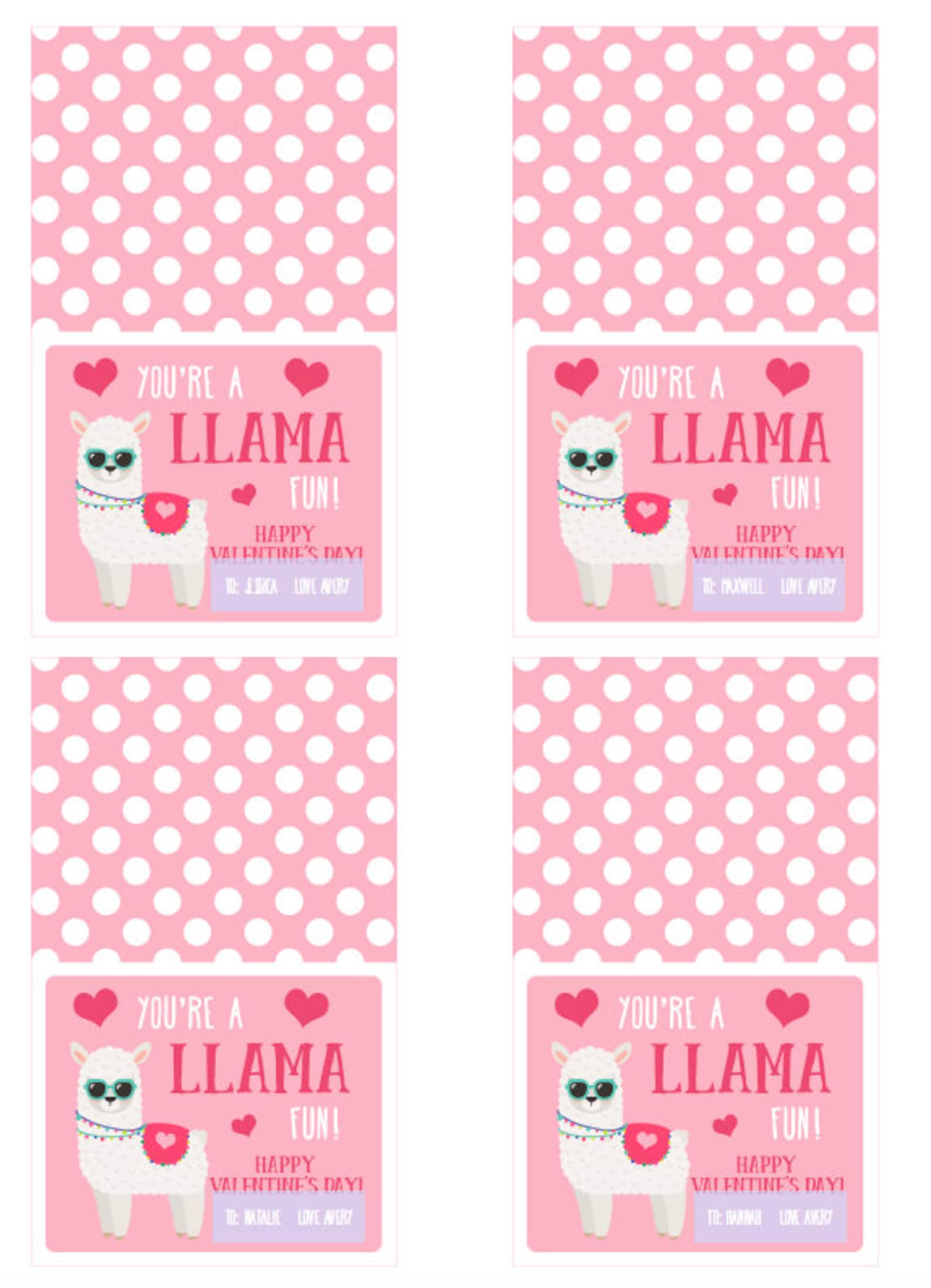 Llama Valentine - Printable and Editable Kids Valentine - Llama Fun ...