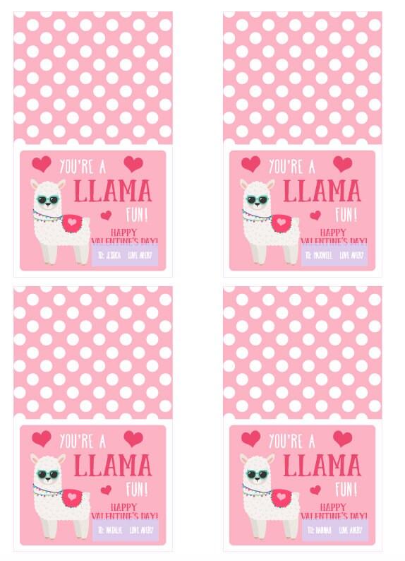 Llama Valentine - Printable and Editable Kids Valentine - Llama Fun ...