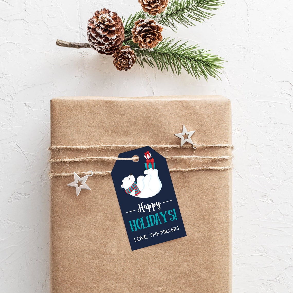 Polar Bear Happy Holidays Editable Gift Tags // Christmas Tag | Etsy