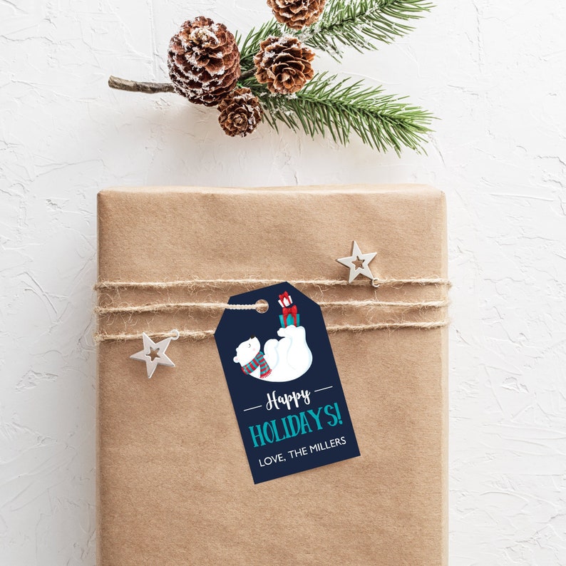 Polar Bear Happy Holidays Editable Gift Tags // Christmas Tag ...