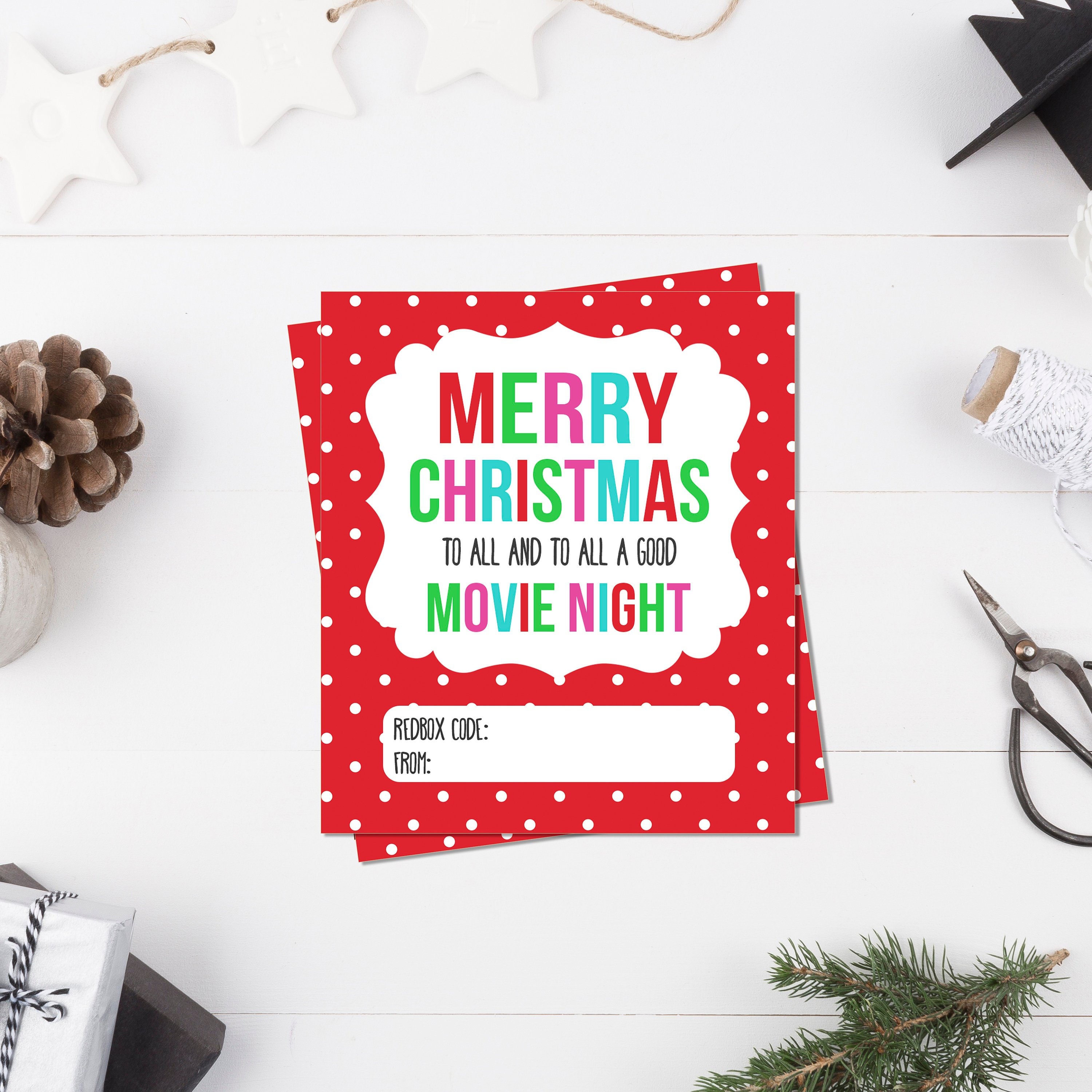 Movie Night Gift Card Christmas Instant Download | Etsy