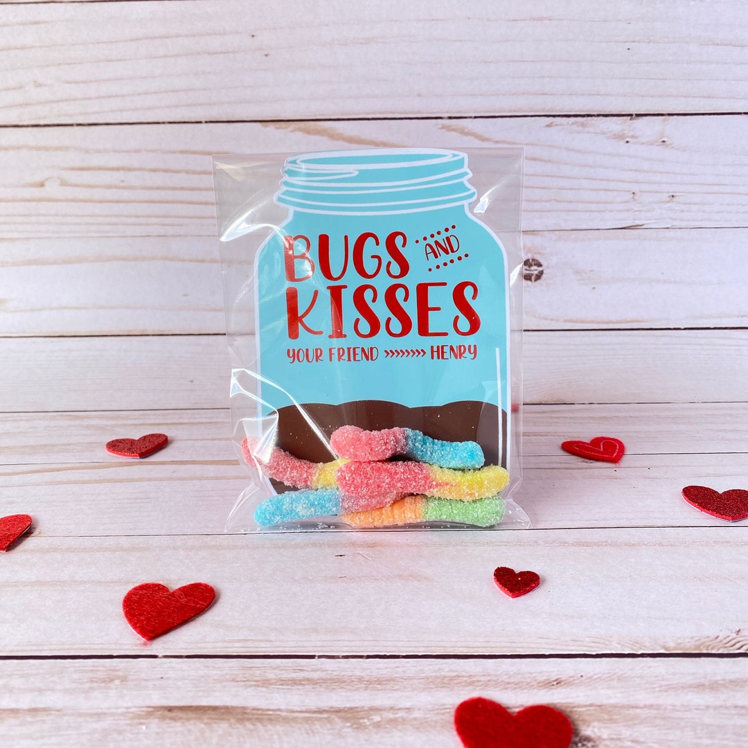Printable Valentine - Bugs and Kisses Valentine - Gummy Worm Valentine ...