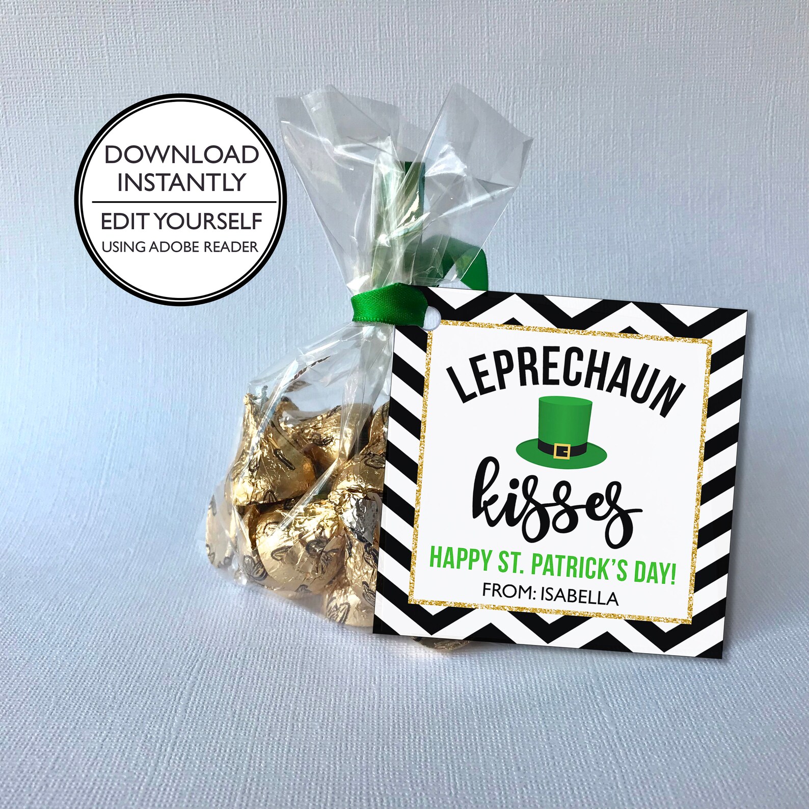 St. Patrick's Day Treat Bag Topper - Leprechaun Kisses Treat Bag - Kiss ...