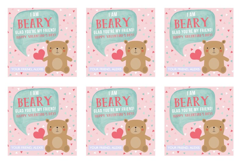 Bear Valentine Tag- Pre-school Valentine - Teddy Bear Valentine ...