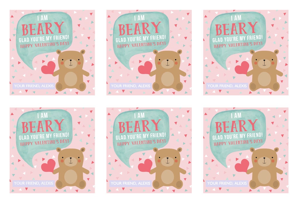 Bear Valentine Tag- Pre-school Valentine - Teddy Bear Valentine ...