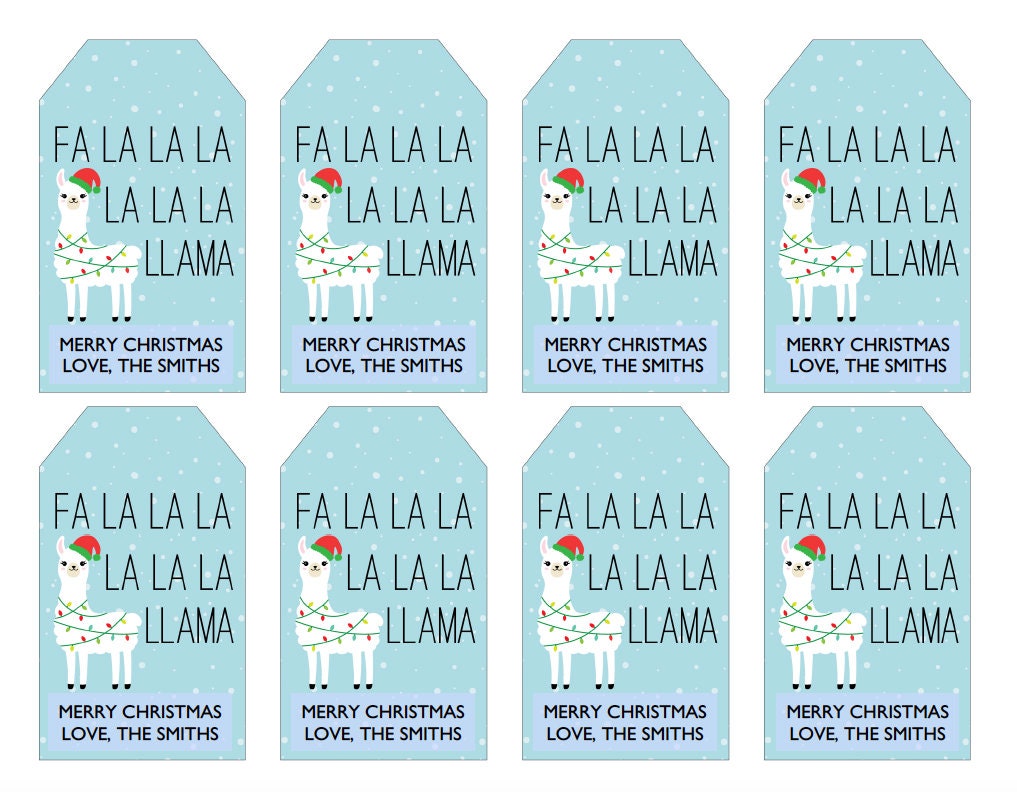 Llama Christmas Gift Tag Template - Fa La La La Llama Gift Tags - Funny ...