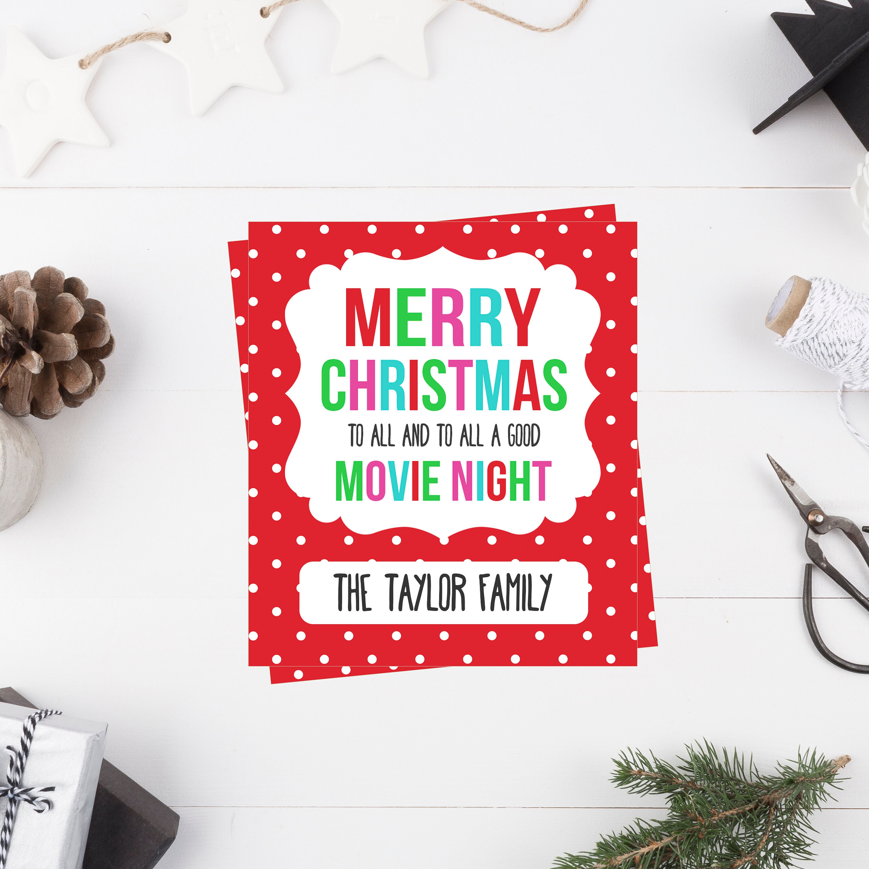 Movie Night Gift Card - Christmas - Instant Download - Editable - Merry ...