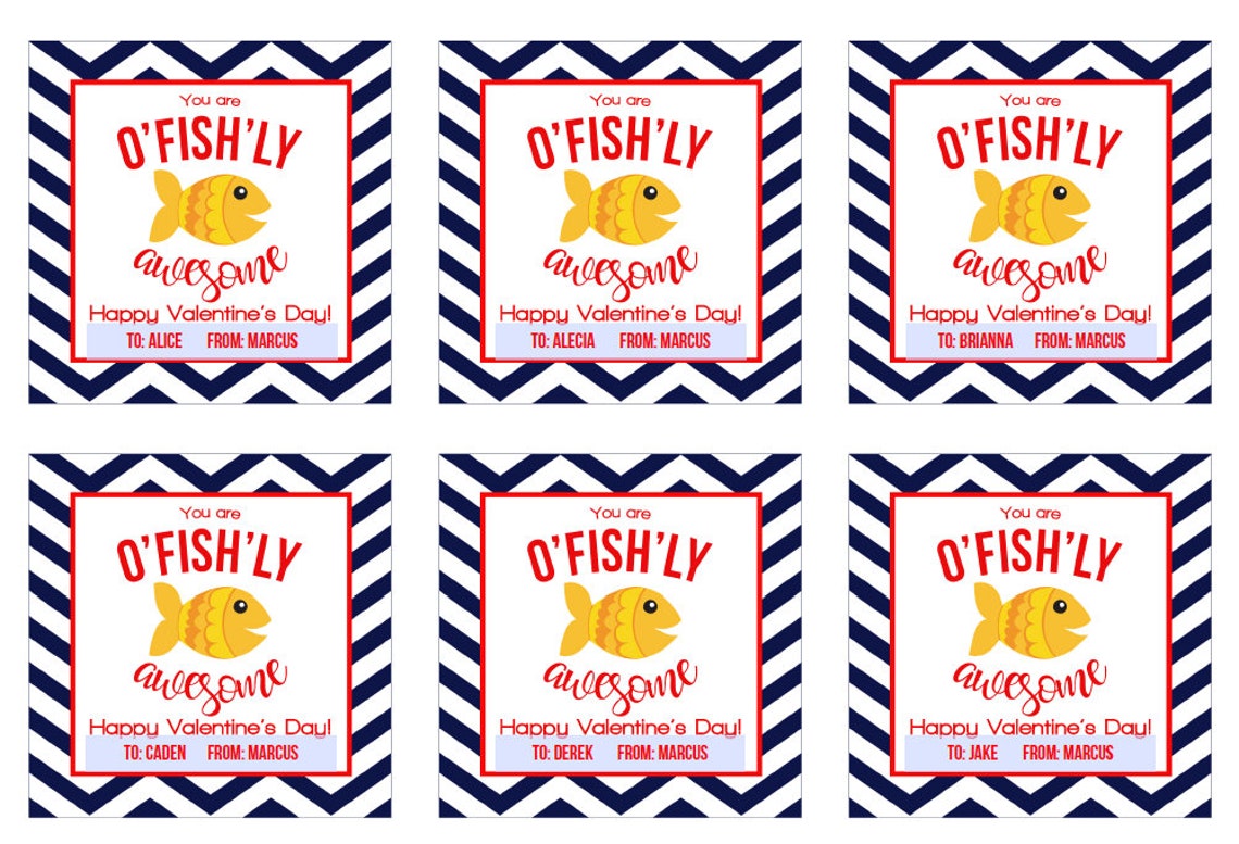 Fish Valentine Card - O'fish'ly Awesome Valentine Tag- Printable and ...
