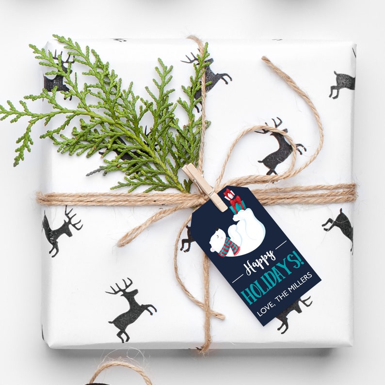 Polar Bear Happy Holidays Editable Gift Tags // Christmas Tag ...