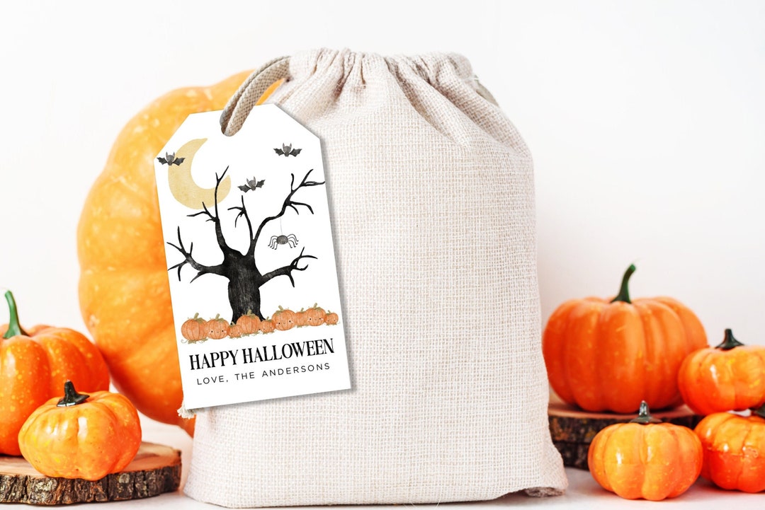 Halloween Tag-watercolor Spooky Tree Halloween Gift Tag - Cute ...