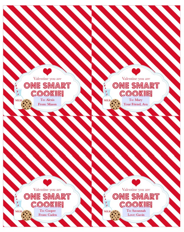 Cookie Valentine Treat Bag Topper - One Smart Cookie - Valentine Treat ...