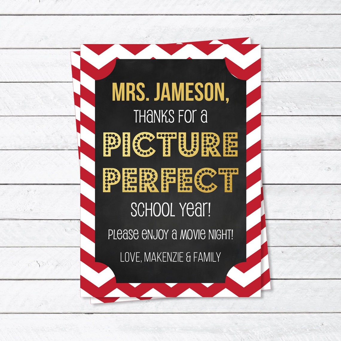 Teacher Appreciation Card Movie Night Gift for Teachers | Etsy