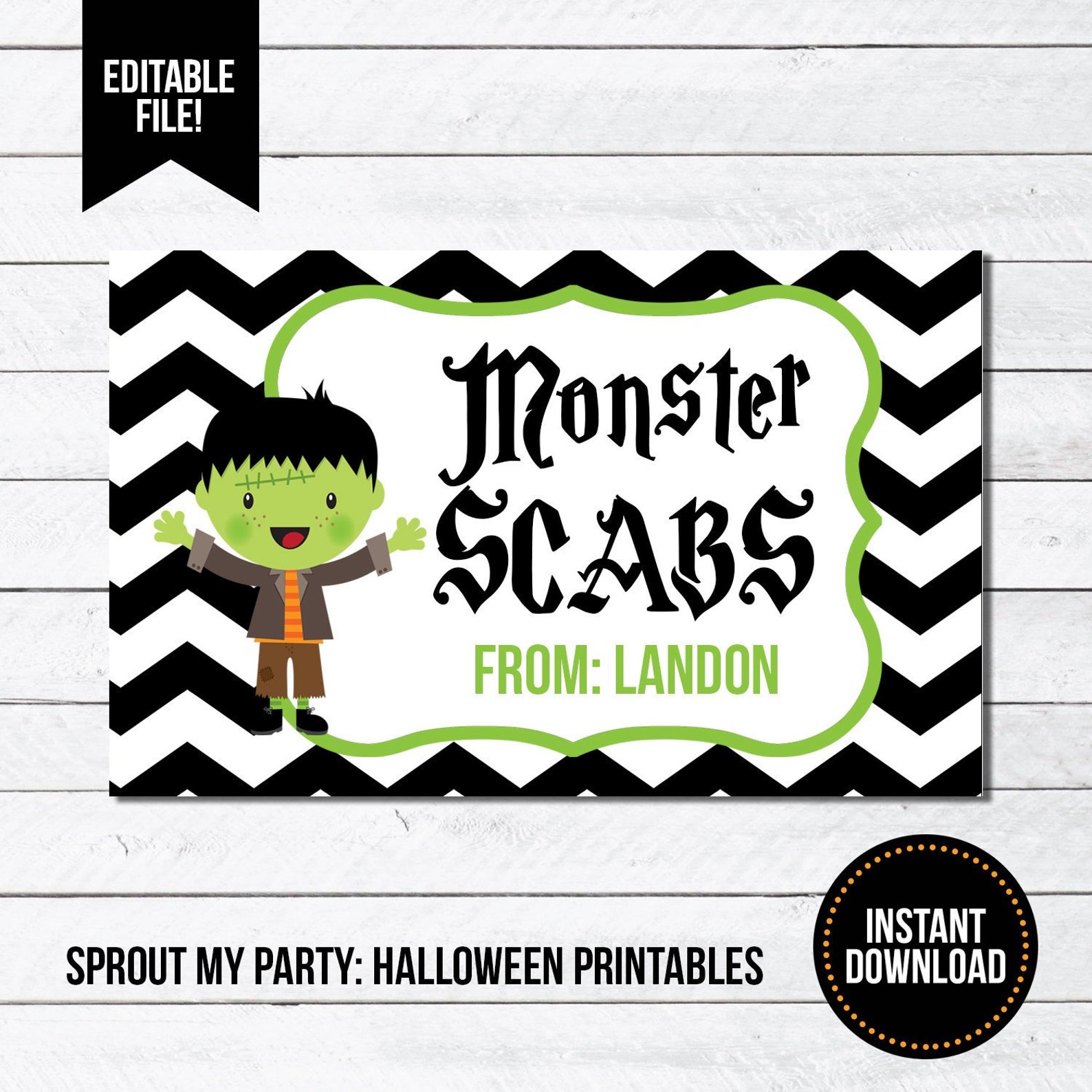 Printable Halloween Treat Bag Topper Monster Scabs Instant - Etsy
