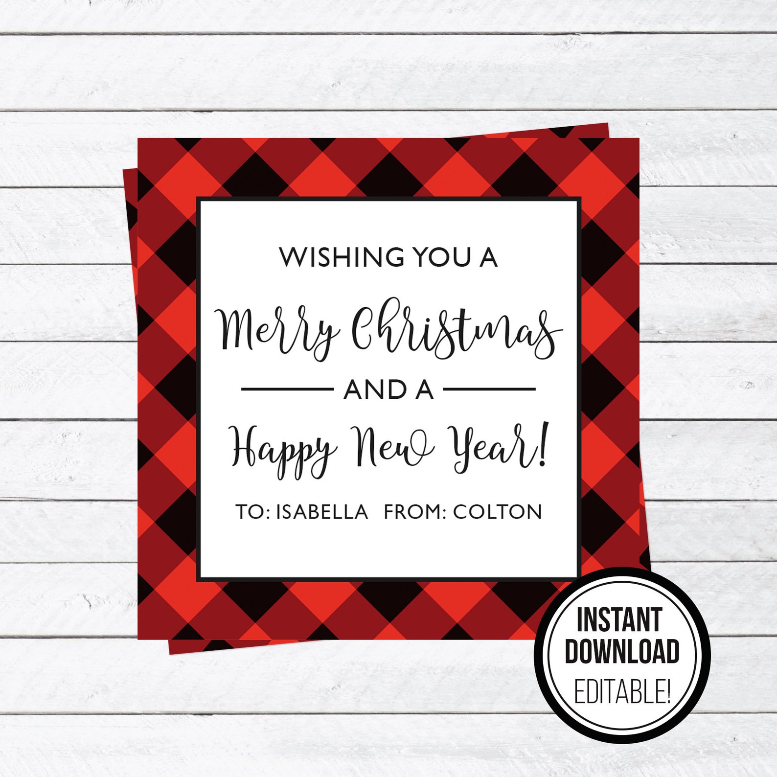 Buffalo Plaid Merry Christmas Editable Gift Tags // Instant - Etsy