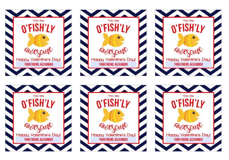 Fish Valentine Card O'fish'ly Awesome Valentine Tag - Etsy