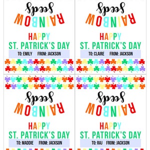 Rainbow Seeds Treat Bag Topper St. Patrick's Day Printable St. Patrick ...
